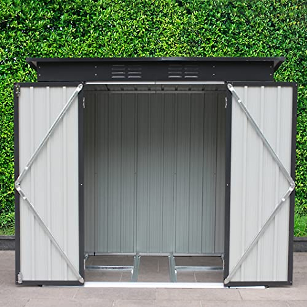 6' x 4' Storage Shed, Black Outdoor Storage Metal Shed with Floor Frame＆Lockable Doors,Waterproof Tool Storage Shed for Yard Patio Lawn,Perfect to Store Pool Furniture,Bike,Garbage Can,No Floor