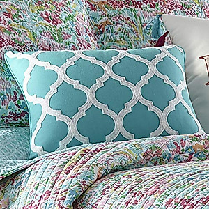 Levtex Home - Karolynna - Decorative Pillow (14 X 18in.) - Embroidered Trellis - Teal and White
