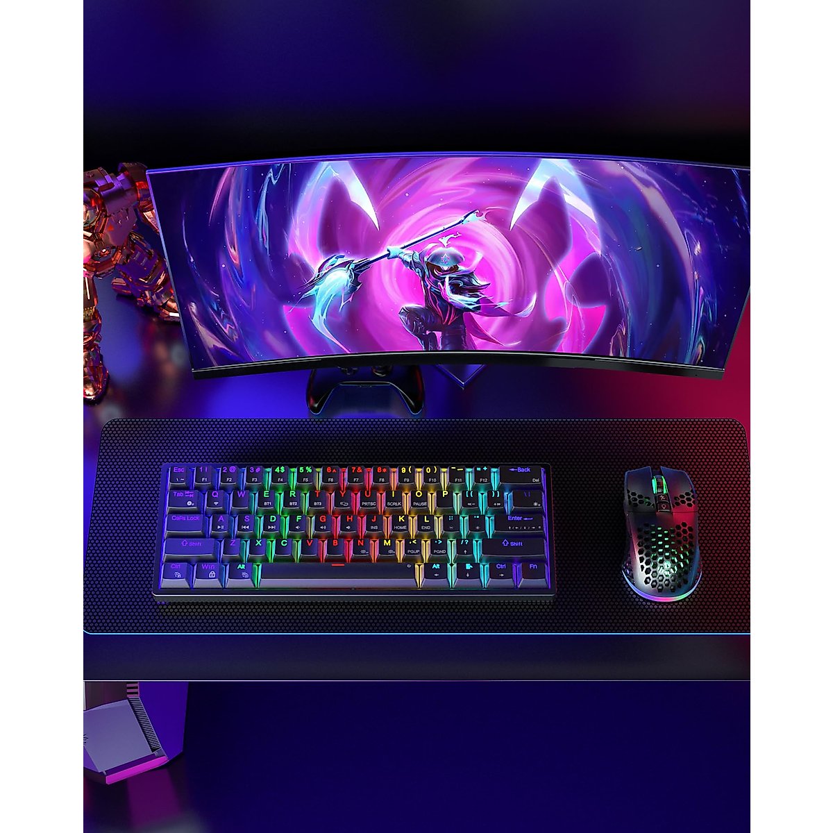 SOLAKAKA SM600 Honeycomb Shell Gaming Mouse Wireless,8000 DPI Tri-Modes BT5.1/2.4G Wireless/Type-C Wired Gamer Mouse with 2 Side Buttons, Macro Programmable and RGB Light for PC/Mac/Laptop,Black