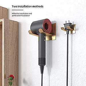 XIGOO Adhesive Hair Dryer Holder - Stick on Wall or Wall Mount Bathroom Hair Blow Dryer Rack Organizer Compatible with Dyson Supersonic Hair Dryers (Gold)