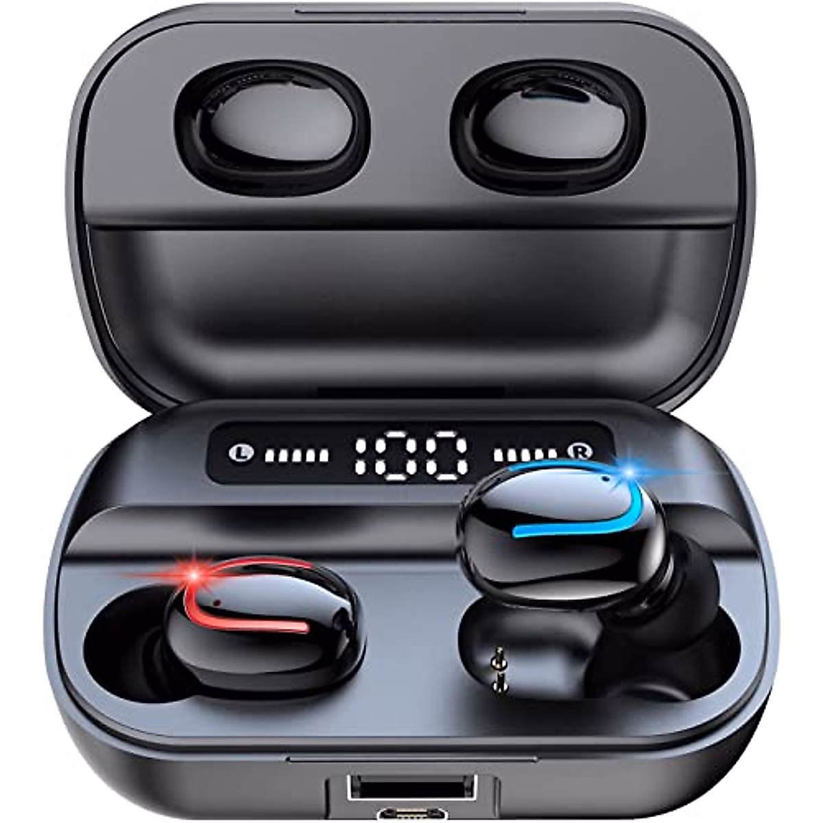 Wireless Earbuds, Bluetooth 5.1 Headphones Wireless Immersive Bass Sound in-Ear Headphones with Noise Cancellation Mic, Waterproof Bluetooth Earphone with Charging Case for Work, Sports (Black)