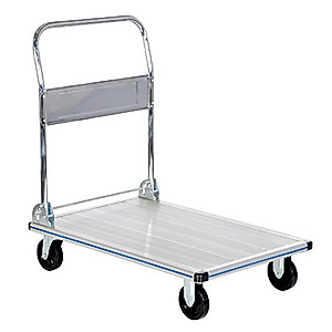 Vestil AFT-36-NM Aluminum Folding Platform Truck with Single Handle and 5" Non-Marking Polyurethane Casters, 600 lbs Capacity, 36" Length x 24" Width x 8-3/8" Height