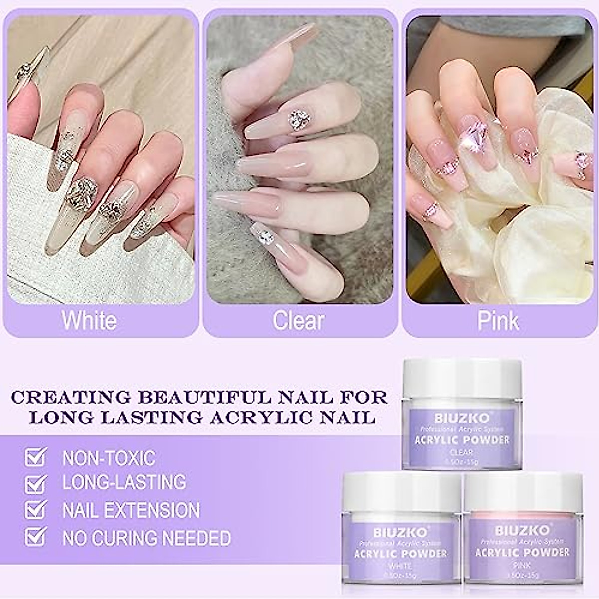 Acrylic Nail Kit, Acrylic Powder and Acrylic Liquid Monomer Set with Nail Prep Primer Top Coat Kolinsky Brush Nail Glue Tips Acrylic Nail Kit with Everything for Beginners