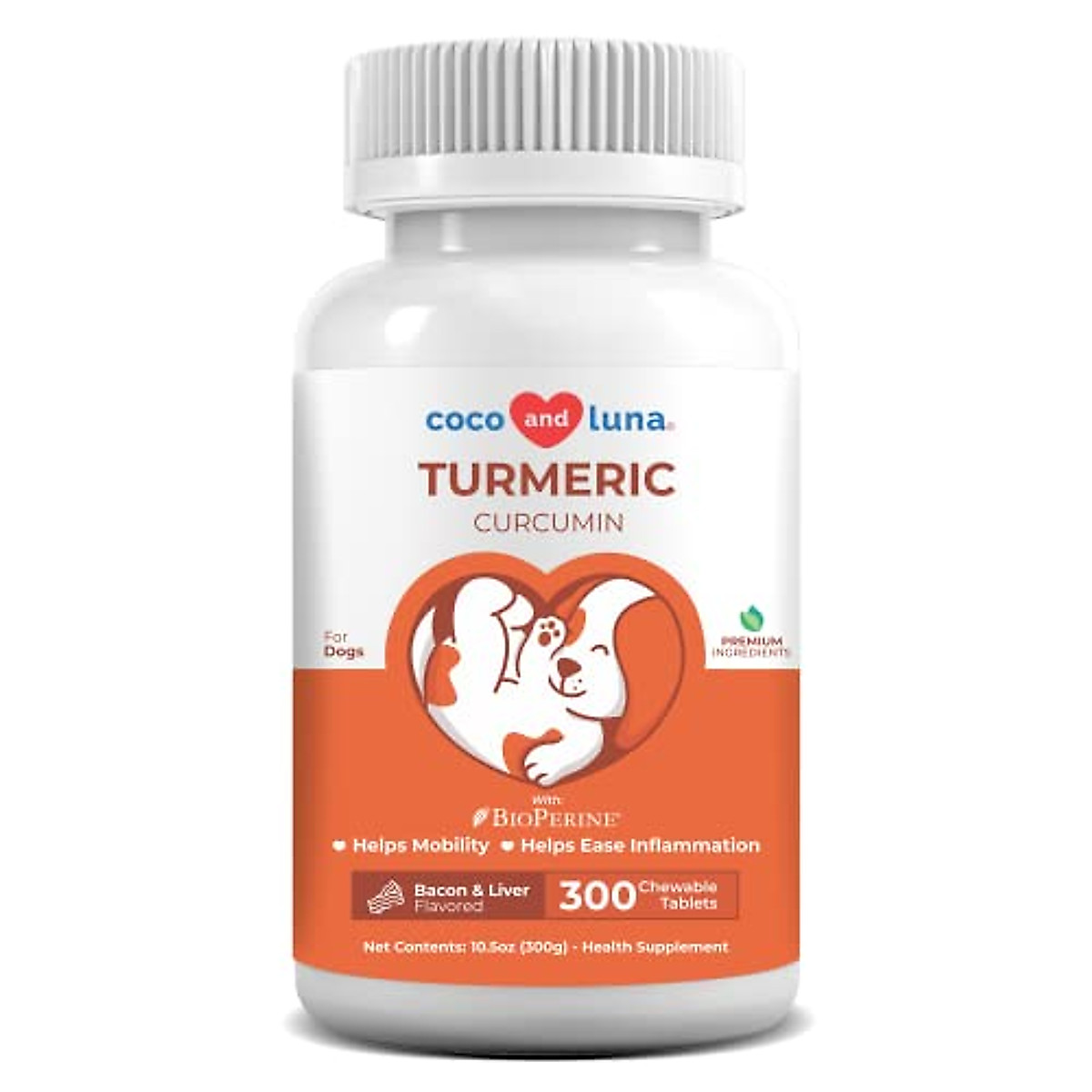 Turmeric for Dogs - Anti Inflammatory for Dogs - 300 Chewable Tablets - Curcumin and BioPerine, Antioxidant, Promotes Pet Mobility, Cardiovascular Health and Liver Health