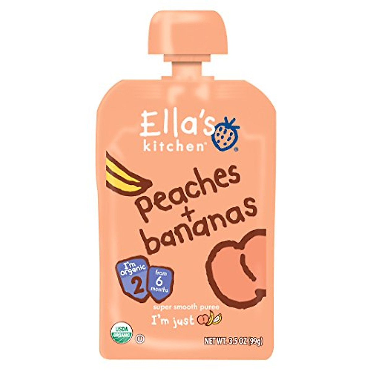 Ella's Kitchen Organic Stage 2, Peaches + Bananas, 3.5 Ounce