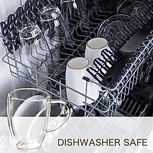 Glass Coffee Mugs 4 packs Large Clear Coffee Mug 350Ml Double Wall Tea Cup with Handle Glass Mugs Double Wall Insulated Glass Coffee Mugs Latte Cappuccino Heat Resistant Dishwasher