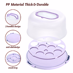 Ohuhu Cake Holder, BPA-Free Cake Carrier with Lid and Handle Cake Transport Container Portable Cake Keeper Two Sided Base for Pies Cookies Nuts Fruit etc - Suitable for 10 inch Cake Perfect Gifts