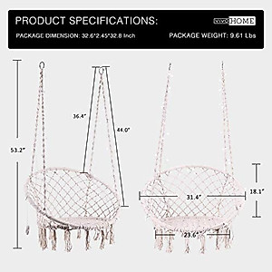 VIVOHOME Hanging Hammock Chair with 39 Feet Long LED Lights for Indoor Outdoor, 330 lbs Capacity, Note: Stand Not Included