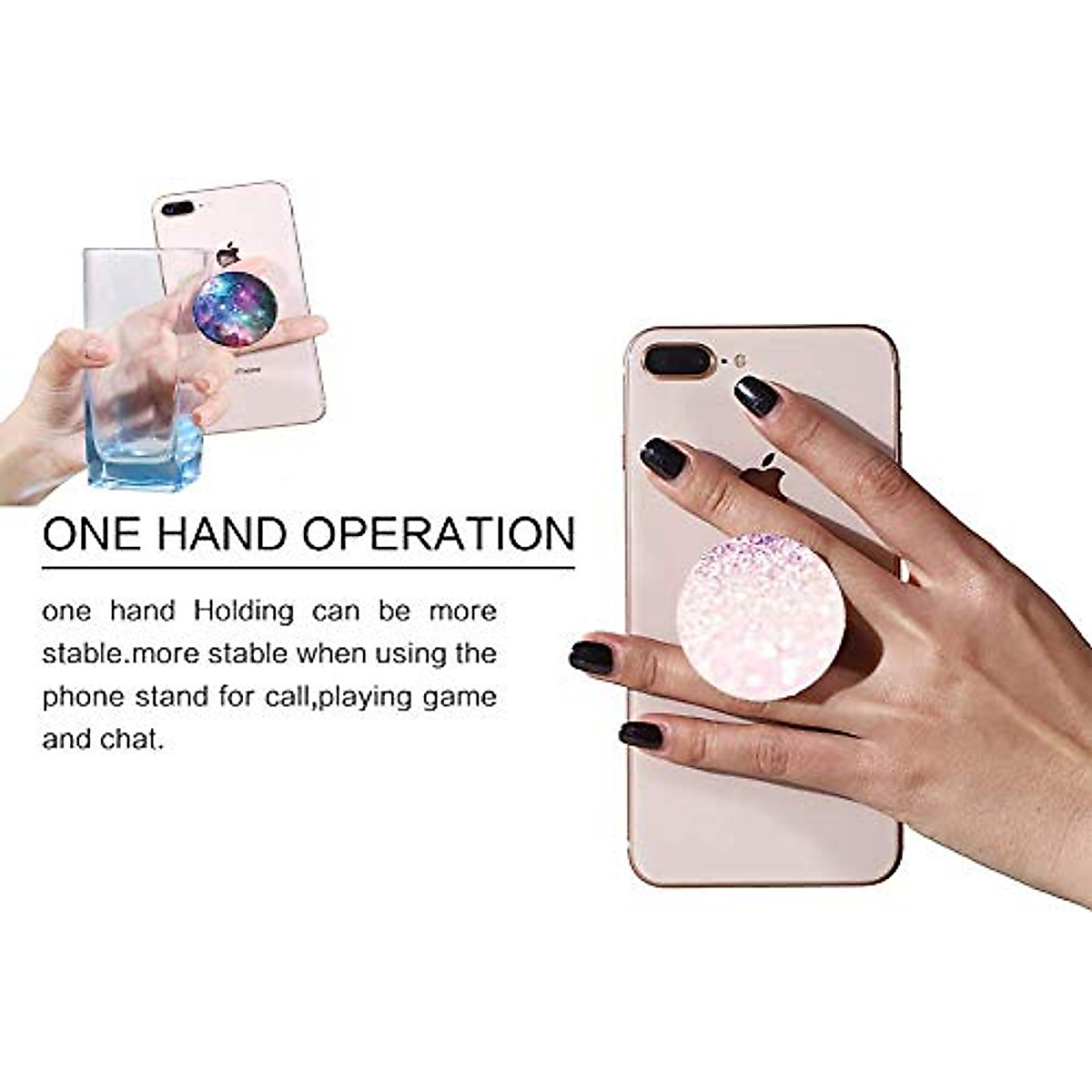 Multifunction Cell Phone Stands and Grips for Smartphones and Tablets Holder - Geometric Unicorn Elephant Marble Rose Gold Pink 3 Pack