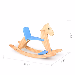 KRAND Wooden Rocking Horse Baby Ride On Toy for Toddler Rocking Horse Classic Design with Pedal and Safe backrest for Toddlers (Blue)