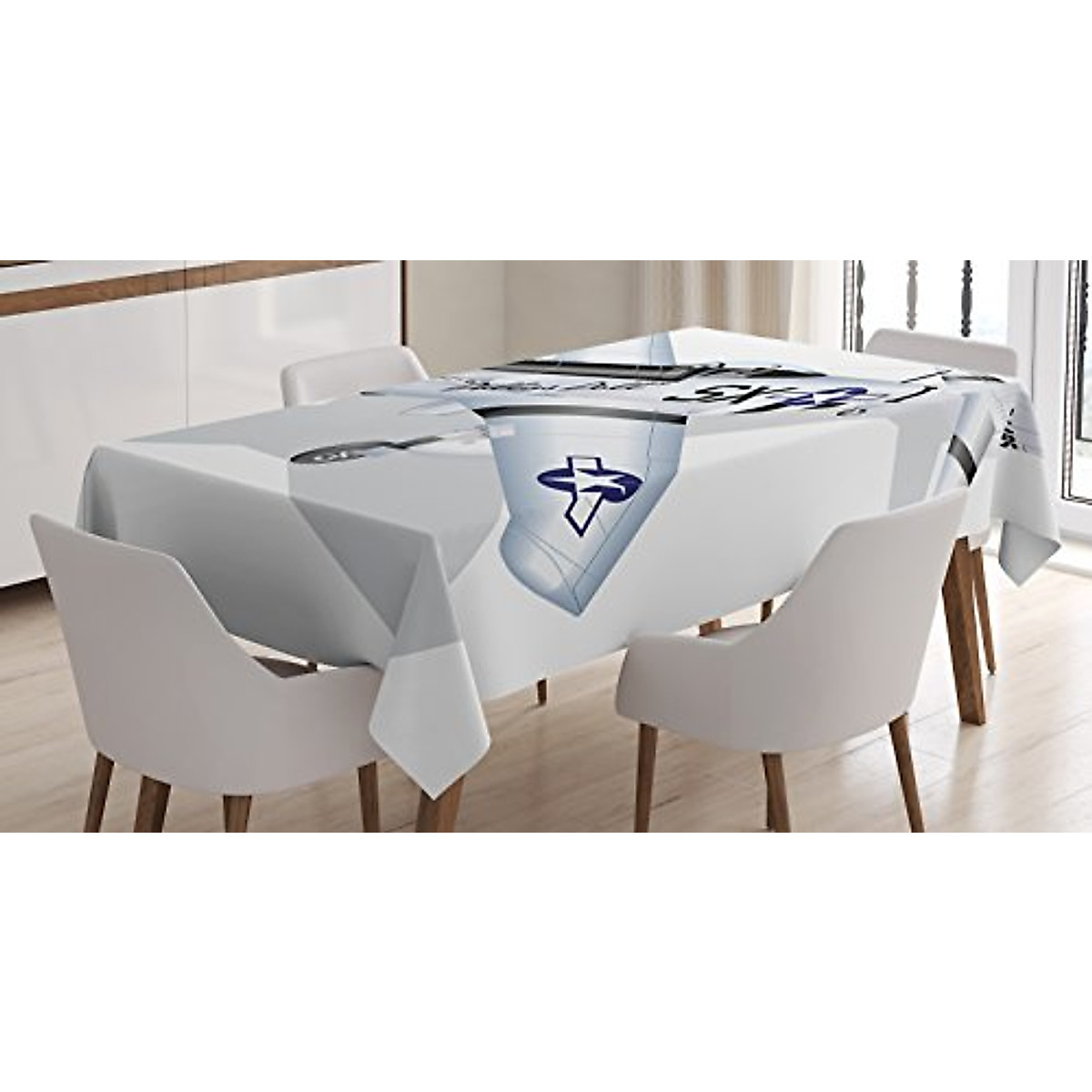 Ambesonne Vintage Airplane Tablecloth, P-51 Dallas Doll Detailed Illustration American Air Force Classic Plane, Dining Room Kitchen Rectangular Table Cover, 52" X 70", Grey White