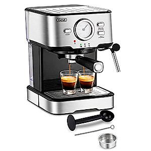 Gevi Espresso Machine 15 Bar Pump Pressure, Cappuccino Coffee Maker with Milk Foaming Steam Wand for Latte, Mocha, Cappuccino, 1.5L Water Tank （Tibetan Black）