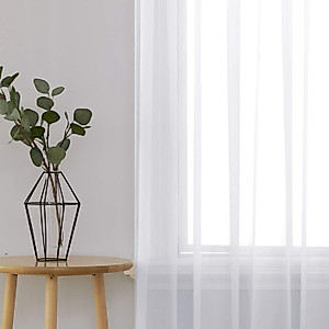 Deconovo White Sheer Curtains 45 Inch Length Rod Pocket Voile Drape Curtains for Living Room 2 Panels 52x45 Inch