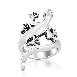 AeraVida Unique Long Tail Gecko-Lizard Wrap .925 Sterling Silver Ring,Adorable Wedding Rings For Women,Chic Comfort Fit Silver Rings for Women,Statement Fashion, 8 UK, Silver
