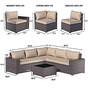 Halmuz Patio Furniture Set The New 6 Piece Outdoor Combination Sofa Have All-Weather Wicker Patio Sofa Conversation Set with Thickened Cushions and Coffee Table (Brown)