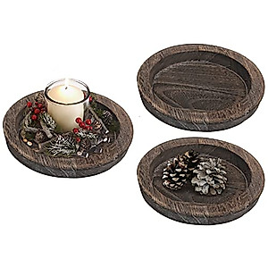 Vixdonos Rustic Wooden Tray Farmhouse Decorative Plate Round Pillar Candle Holder Tray for Table Centerpiece