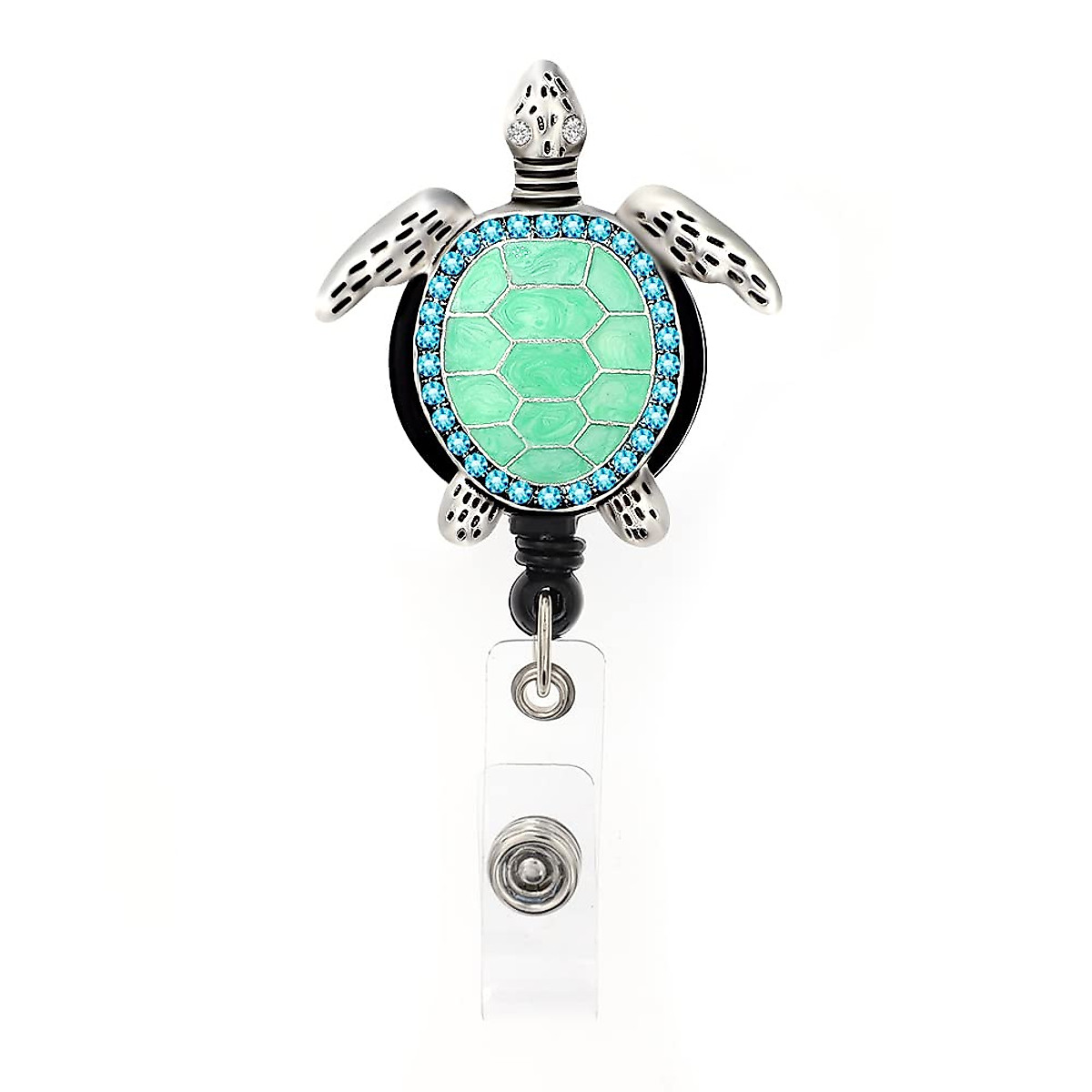 Aquamarine Enamel Sea Turtle Retractable ID Badge Reel,Name Card Holder for Nurse