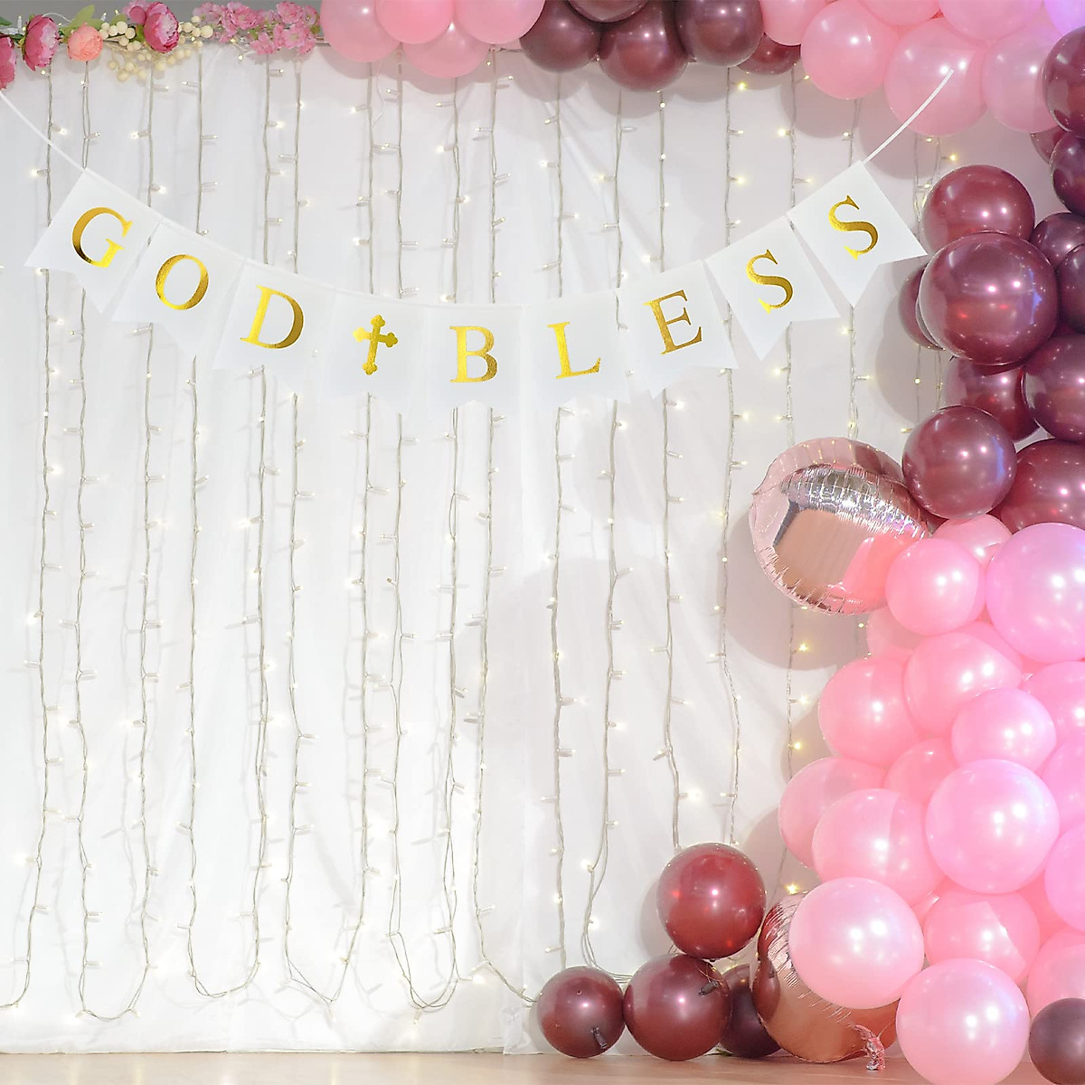 CHRORINE God Bless Banner Baptism First Holy Communion Confirmation Decorations for Boys Girls (White)