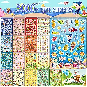3000+PCS Kids Stickers for Water Bottles, 18 Themes with Cars Food Trucks Plant, Animal Stickers for Toddlers Students Teachers Adults Parent, Cute Stickers for Journaling Gift Laptop Phone