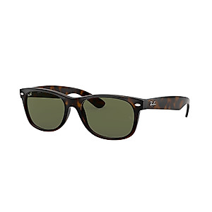 Ray-Ban RB2132 New Wayfarer Square Sunglasses, Tortoise/G-15 Green, 55 mm