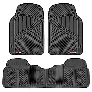 Motor Trend FlexTough Performance All Weather Rubber Car Mats with Cargo Liner - Full Set Front & Rear Floor Mats for Cars Truck SUV, Automotive Floor Mats (Black)
