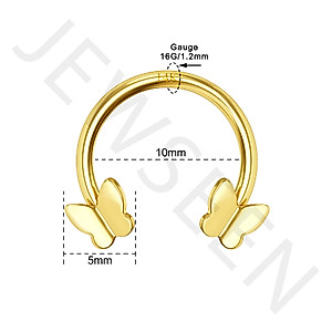 Jewseen 14K Solid Gold Cartilage Earring Hoop CZ Septum Ring 16g Daith Piercing Jewelry Butterfly Helix Piercing Jewelry for Women Men