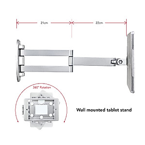 WeSTRUGGLE Tablet Wall Mount Bracket with fold for iPad 10.2-Inch (9th,8th,7th Gen.), Extend Adjustable Arm Swivel with Anti Theft Security Lock and Key, Multi Angle, Rotate Design,Metal (Silver)