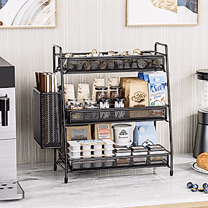 EKNITEY Bathroom Countertop Organizer Shelf - 3 Tier Counter Spice Rack Metal Makeup Rack Small Coffee Station Organizer for Sink/Bedroom/Living room/Kitchen/Office