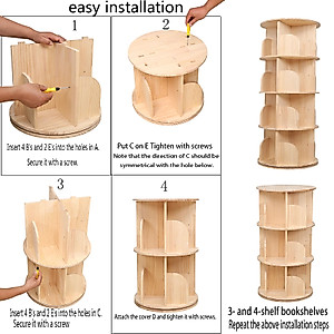 FDHUIJIA Rotating Bookshelf 360 Display Floor Standing Bookcase Storage Rack for Kids&Adults Solid Wood Book Shelf (2tier)