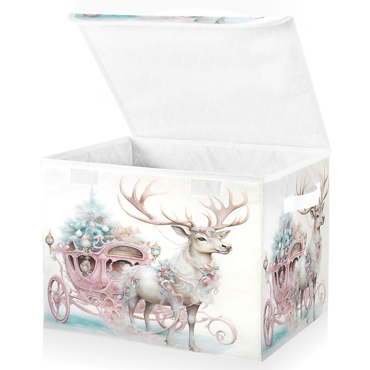 senya Christmas Baskets Collapsible Storage Bins with Lids, Pink Christmas Elk Storage Boxes Clothes Baskets for Organizing