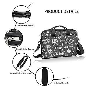 Music Skull Laptop Computer Bag Waterproof Shoulder Messenger Bag 13-15 inch Durable Laptop Tote Bag with Shoulder Strap Handle Lightweight Crossbody Briefcase