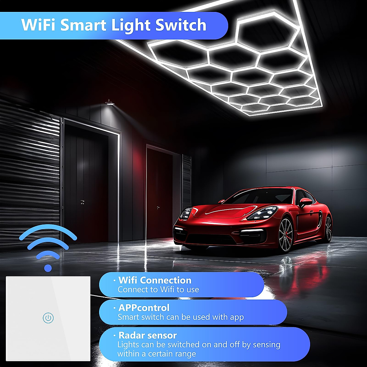 ALLYES Hexagon Ceiling LED Light - Hexagon Garage Light 552W 66240LM High Brightness, 3000K/4500K/6500K Adjustable with WiFi Smart Switch, Aluminum Hex Grids Lights for Car Dealer, Shop, Gym