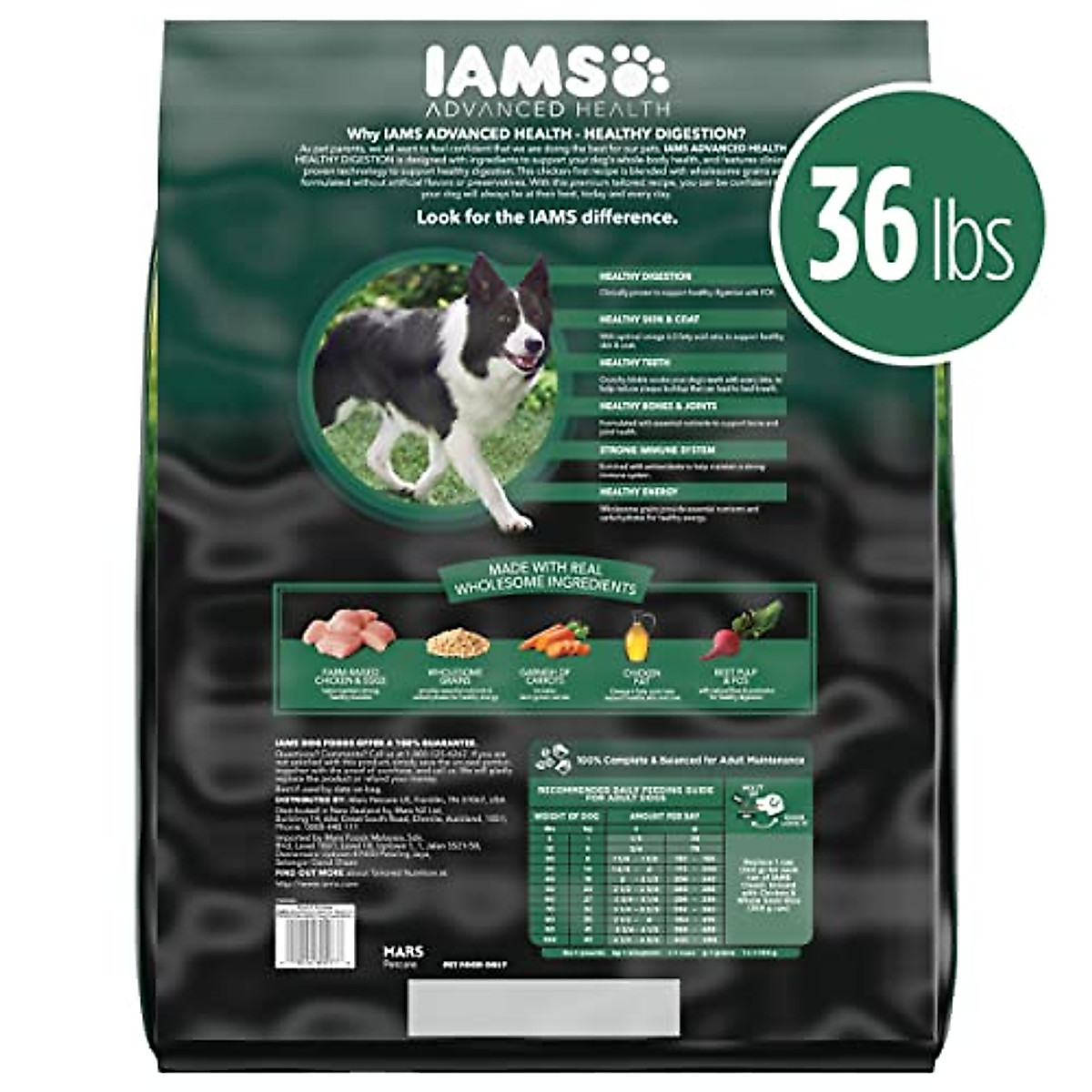 IAMS Advanced Health Adult Healthy Digestion Dry Dog Food with Real Chicken, 36 lb. Bag