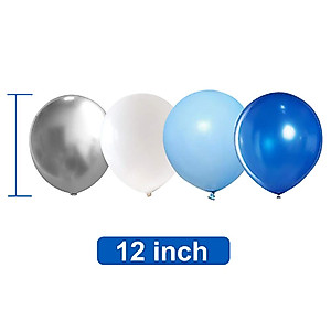 Blue Silver White Latex Balloons, 50pcs 12 inch Royal Blue and Silver Metallic Balloons for Birthday Wedding Party Decoration