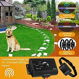 Electric Fence for Dogs Wireless Pet Safe Containment System,with Rechargeable Waterproof Training Collar & 656FT Underground Boundary Wire,Covers up to 1.2 Acre,Suitable for Small,Medium,Large Dogs,