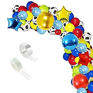 Toy Story Balloon Garland Arch Kit, 106 pcs Cow Pattern Cloud Printed Colorful Latex Balloons with Balloon Strip for Toys Story Birthday or Paw Birthday Party Decorations