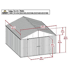 Arrow Shed Elite 12' x 14' Outdoor Lockable Gable Roof Steel Storage Shed Building, Cool Grey