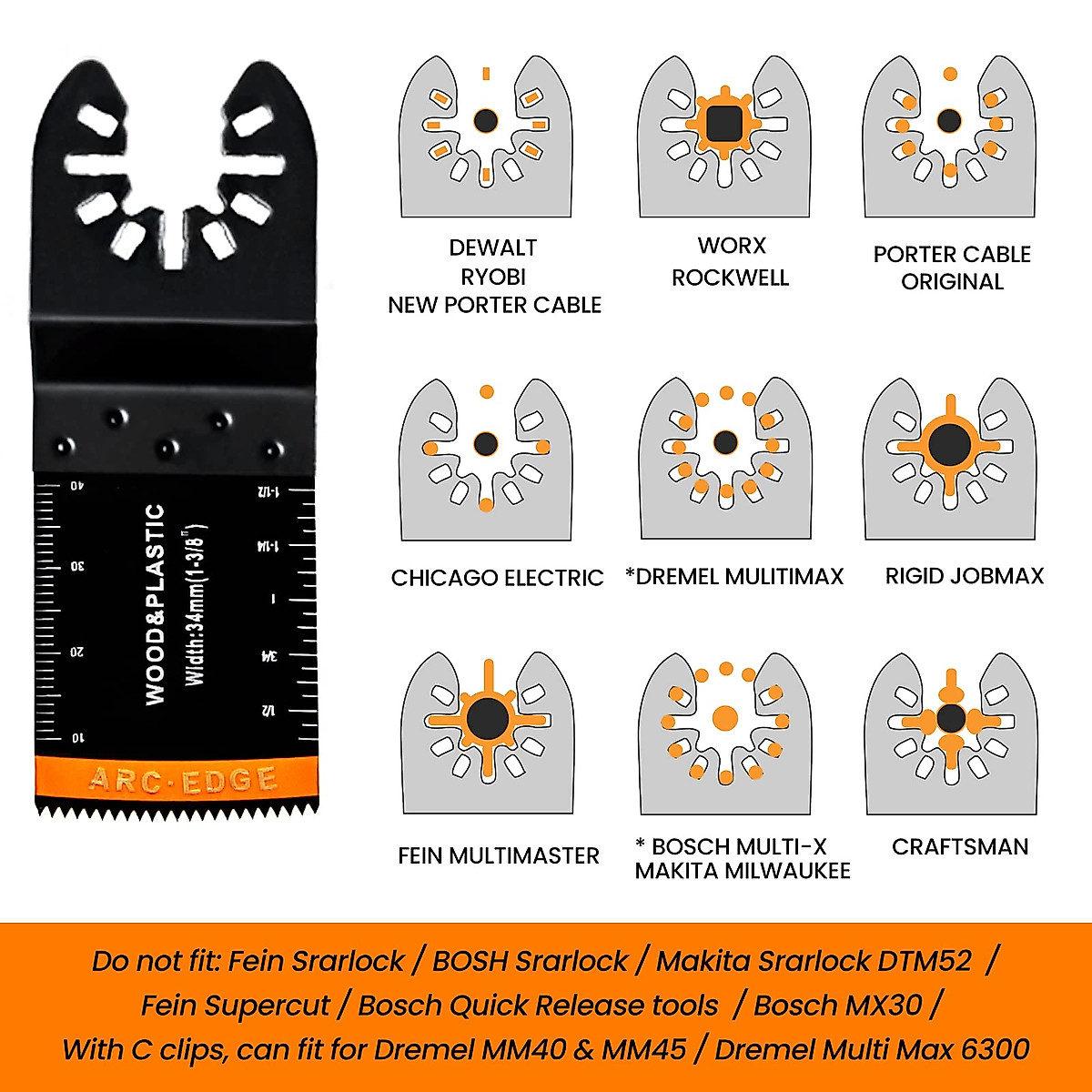 CONNOO 86 Pack Oscillating Saw Blades with Case, Arc Edge Multitool Blades, Oscillating Tool Blade, Bi-Metal for Wood/Metal/Plastic Kits Fit Dewalt Milwaukee Ryobi