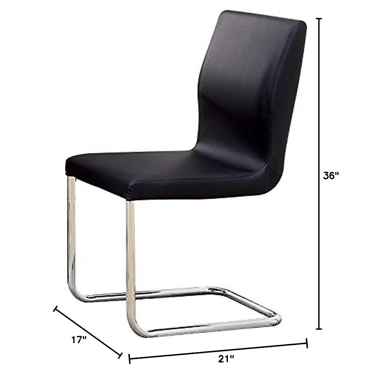 Furniture of America Quezon Set of 2 Modern Leatherette Dining, Upholstered Chrome Legs for Kitchen, Dinnites, Living Room Accent Chair, 35.5" x 17.75" x 21", Black