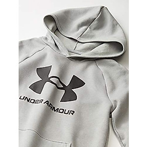 Under Armour Boys Rival Fleece Hoodie , Mod Gray Light Heather (011)/Onyx White , Youth Large