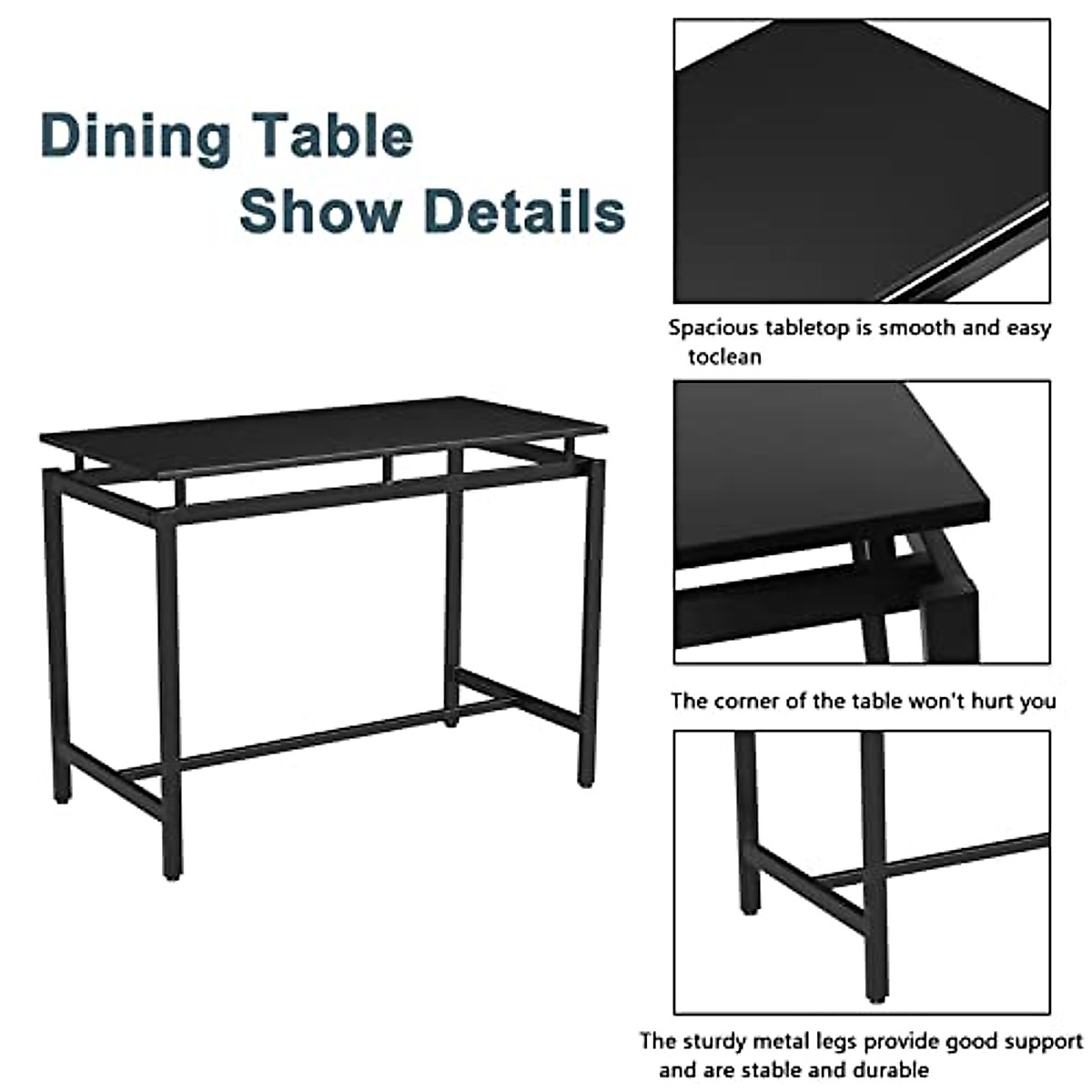 LinkRomat Dining Room Table Set, Bar Dining Table Set for 4, Industrial Kitchen Table with 4 Square Stools, 5 Piece Height Pub Dinner Table Set for 4, Bistro Table and Chairs for Small Spaces, Black
