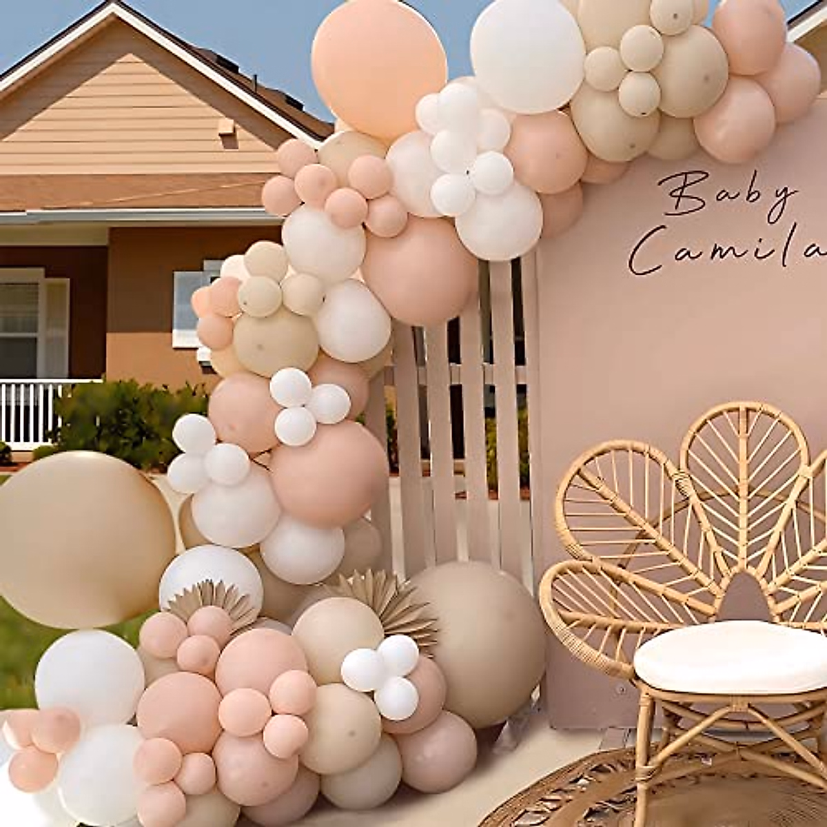 128Pcs Boho Sand White Nude Balloons Garland Arch Kit,Stand White Balloons Double-Stuffed Peach Balloons for Retro Boho Wedding Birthday Girls Baby Shower Garden Tea Party Background Decorations…