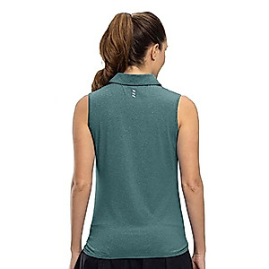 YSENTO Women's Golf Polo Shirts Tops Sleeveless Collared 1/4 Zip Dry Fit UV Protection Sun Shirts Denim Blue XL