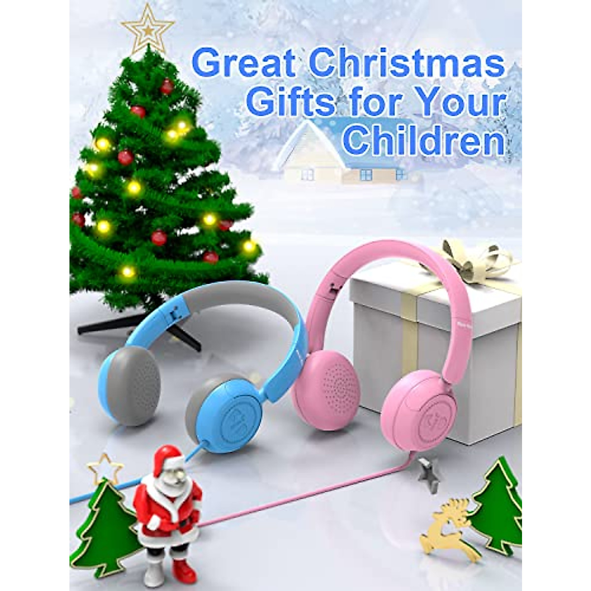 New bee Kids Headphones for School with Microphone HD Stereo Safe Volume Limited 85dB/94dB Foldable Lightweight On-Ear Headphone for Boys/PC/Mac/Android/Kindle/Tablet/Pad (Blue)