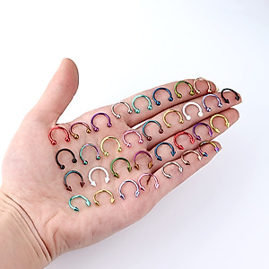 TEN MIRO 32Pcs 16G Horseshoe Nose Septum Rings Surgical Steel Eyebrow Tragus Lip Rings Daith Helix Cartilage Piercing Jewelry for Women Men Balls & Spikes Septum Jewelry 10mm