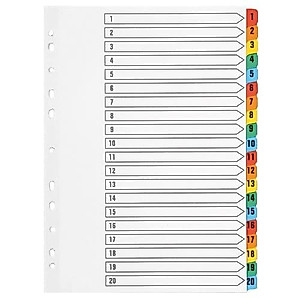 Q-Connect Index A4 Multi-Punched 1-20 Reinforced Multi-Colour Numbered Tabs KF01521