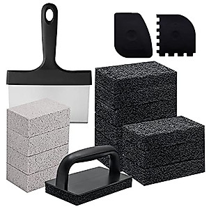 18 PCS Griddle Cleaning Kit for Blackstone, Flat Top Grill Cleaning Kit,Griddle Accessories with 1 Grill Scrapers, 1 Cleaning Handle, 10 Griddle Brush, 4 Grill Stone, 2 Pan Scrapers