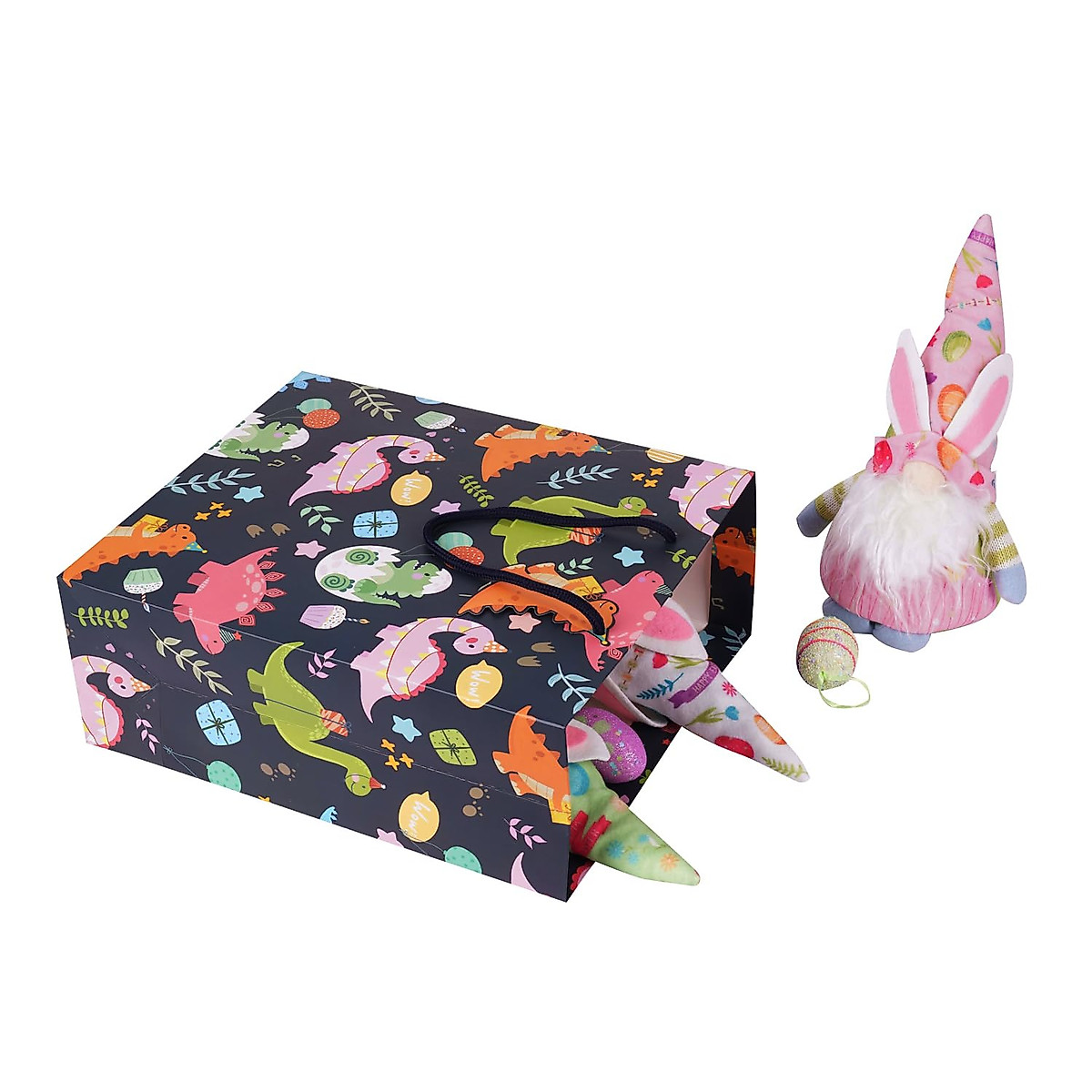 Ranfashiong 13" Large Gift Bag with Tissue Paper and Card for Boys Kids Birthday Baby Shower (Black Dinosaurs 1 PCS)