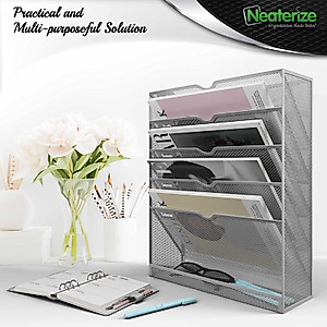 Mail Organizer for Wall - Heavy-Duty Mesh Hanging File Organizer. Wall Organizer For Papers, Folders, Files Clipboard & Magazine Organization. Great For Home, Office Classroom Or Doctor. (Black)