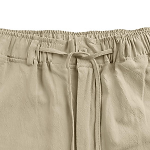 NANAMEEI Beach Pants for Men Casual Mens Linen Pants Elastic Waistband with Drawstring Zipper Pocket Beach Pants Khaki M